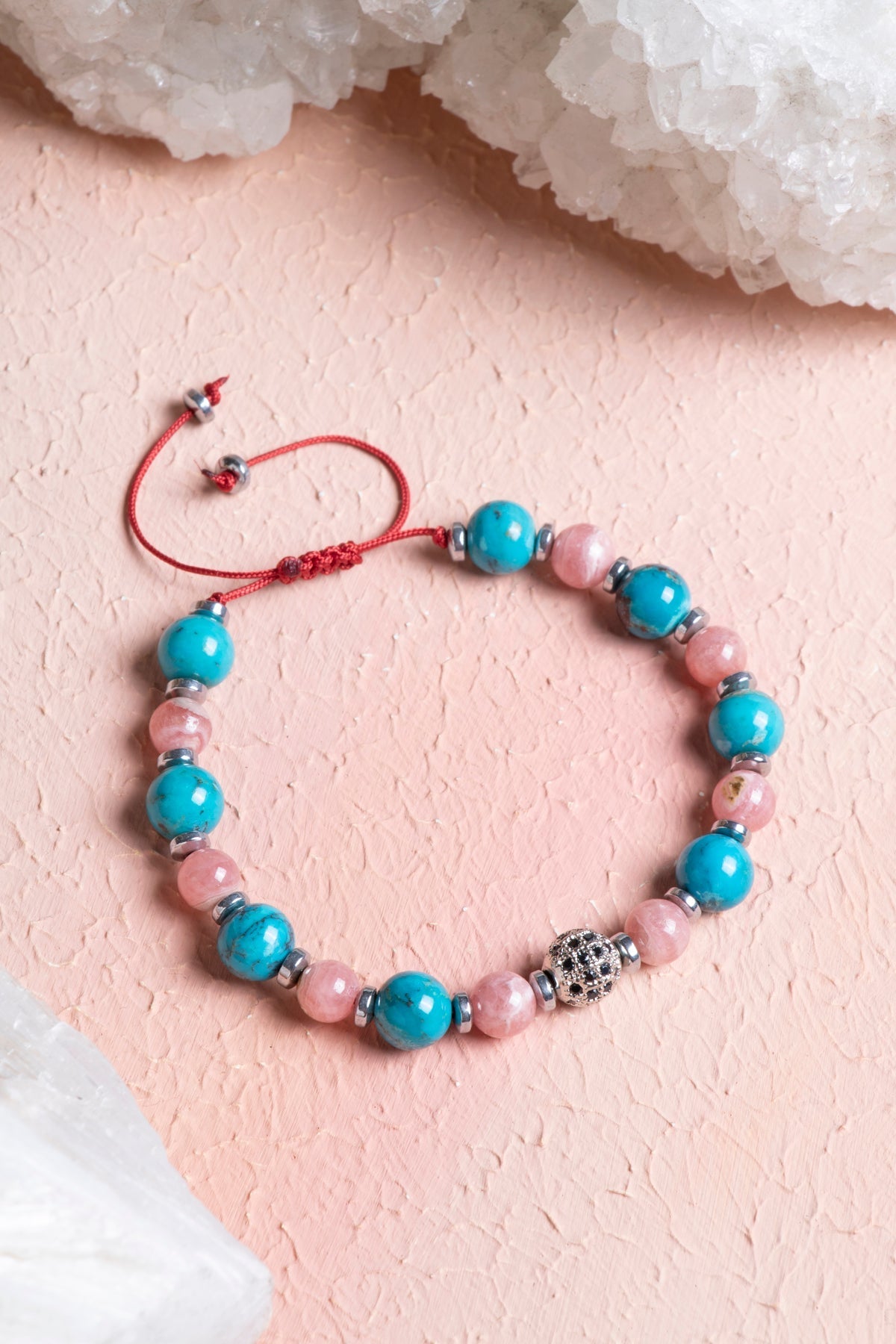 Turkuaz - Rodokrosit Doğal Taş Makrome Bileklik – Safnaturel